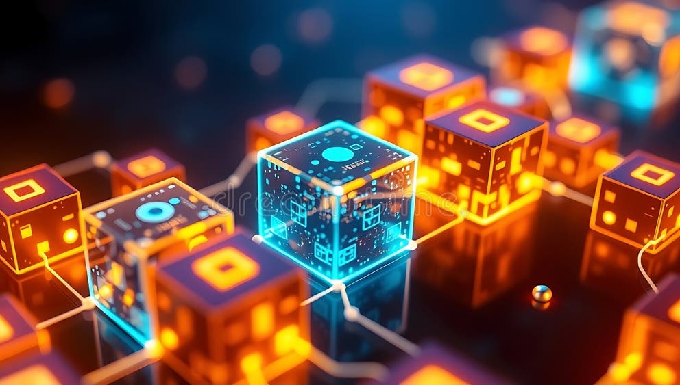 Illuminated Cubes Network Digital Data System Stock Illustration ...