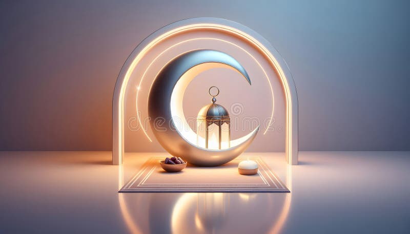 Ramadan-themed 3D Display with Crescent Moon and Lantern Stock ...