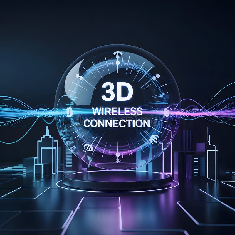 Glowing 3 D Wireless Connection Sphere Futuristic Cityscape Stock ...