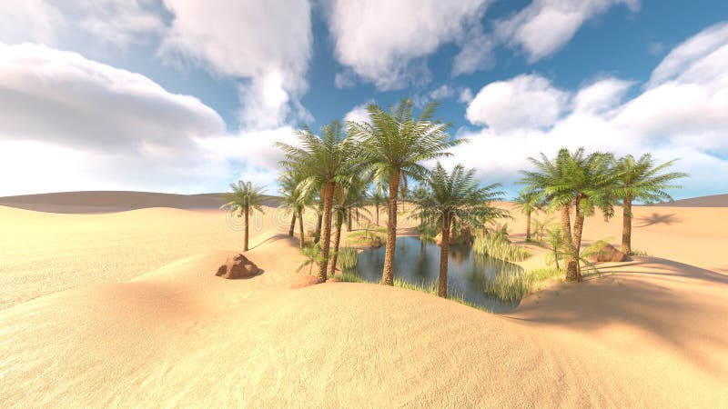 3D rendering of the desert stock illustration. Illustration of clouds ...
