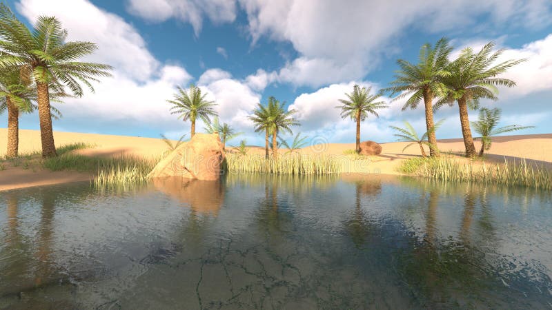 3D rendering of the desert stock illustration. Illustration of oasis ...
