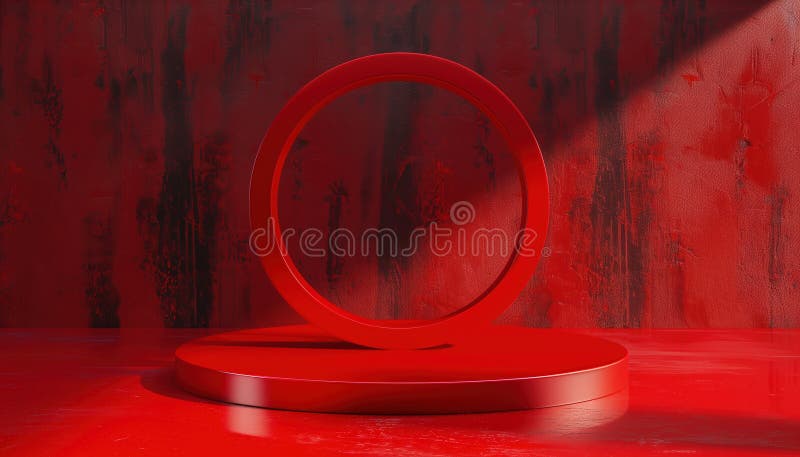 3d Rendering Design of Cosmetics Circle Stand on a Red Background ...