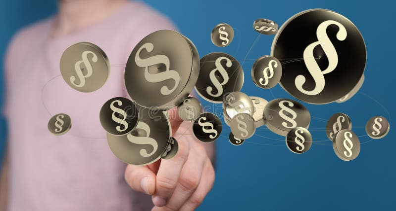 3d Rendering Design of Golden Paragraph Signs with a Person Touching ...