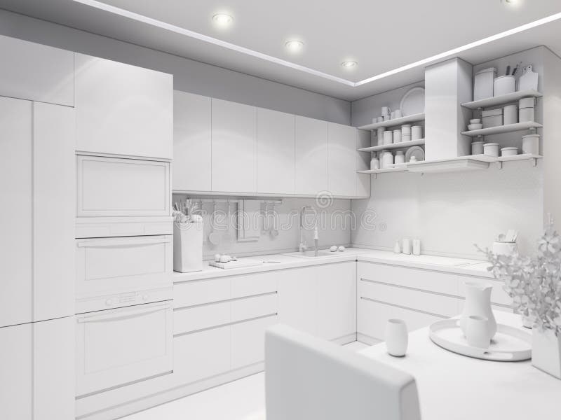 3d Rendering Design Interior of Modern Kitchen Stock Illustration ...