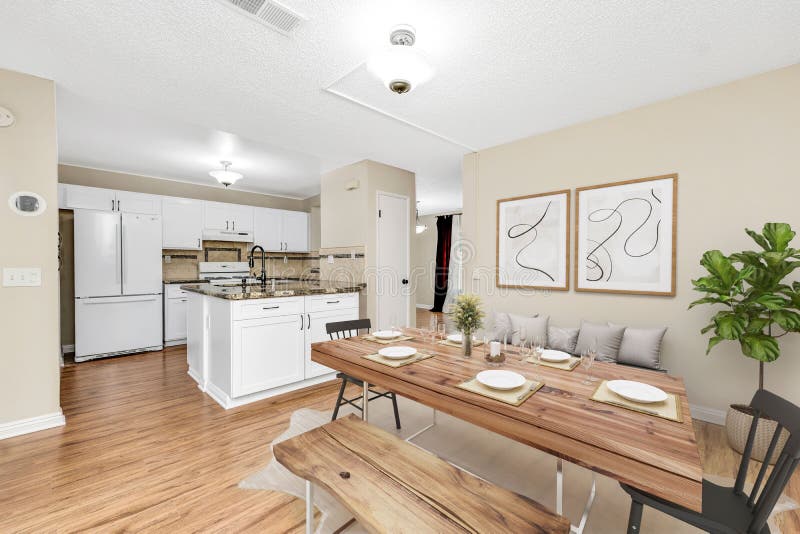 3d Rendering Design of a Large Regular Dining Room with a Wooden Table ...