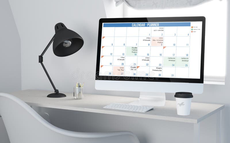 3d Desktop Workspace Rendering Calendar Stock Image - Image of diary ...