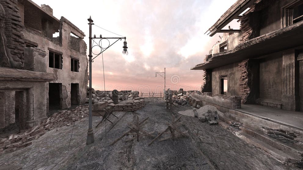 3D Rendering of the Desolate City Scenery Stock Illustration ...