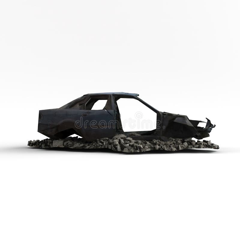3d Rendering of a Destroyed Car on a White Background Stock ...