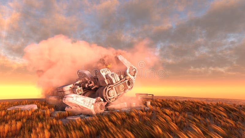 3D Rendering of a Destroyed Planetary Exploration Base Stock ...