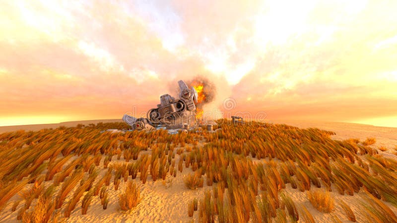 3D Rendering of a Destroyed Planetary Exploration Base Stock ...