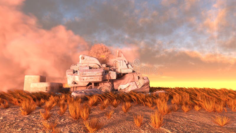 3D Rendering of a Destroyed Planetary Exploration Base Stock ...