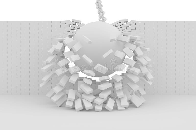 3D Rendering Destruction of a White Brick Wall on White Background Stock Illustration ...