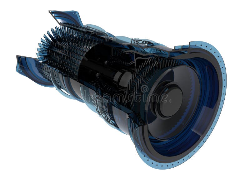 3D Rendering - Detailed Section Cut of a Jet Engine Stock Illustration ...