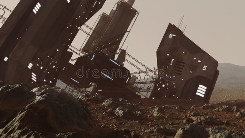 Rendering of a Crashed Alien Space Ship Wreck on Martian Surface of the ...