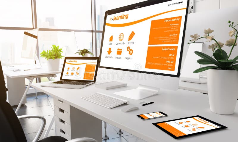 Modern Office E-learning Screen Devices. Stock Illustration ...