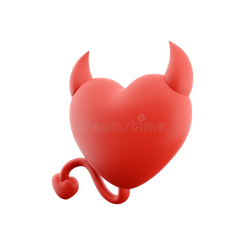 3d Rendering Devil Heart Icon Concept Red Shiny with Horns Tail. 3d ...