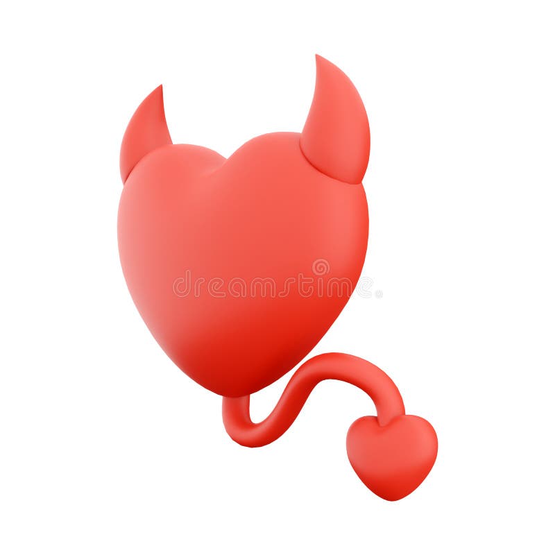 3d Rendering Devil Heart Icon Concept Red Shiny with Horns Tail. 3d ...