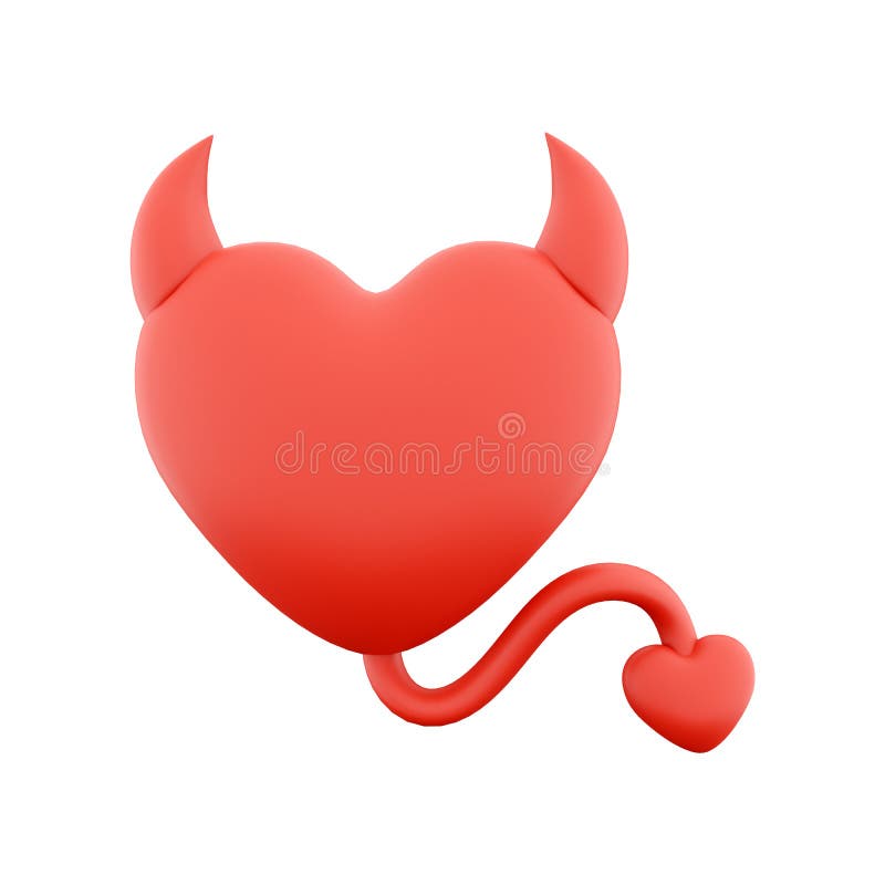 3d Rendering Devil Heart Icon Concept Red Shiny with Horns Tail. 3d ...