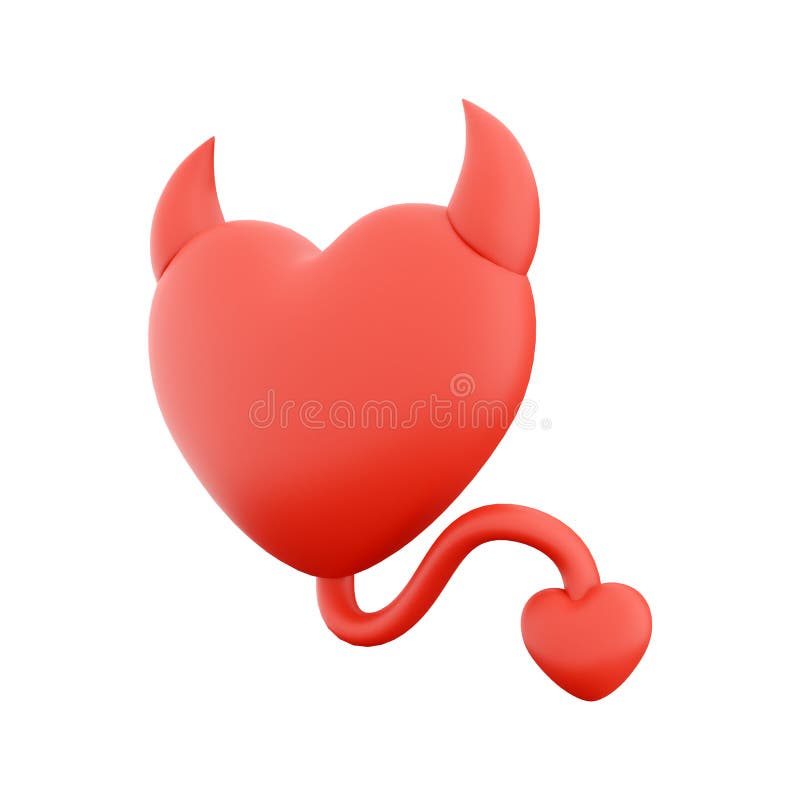 3d Rendering Devil Heart Icon Concept Red Shiny with Horns Tail. 3d ...
