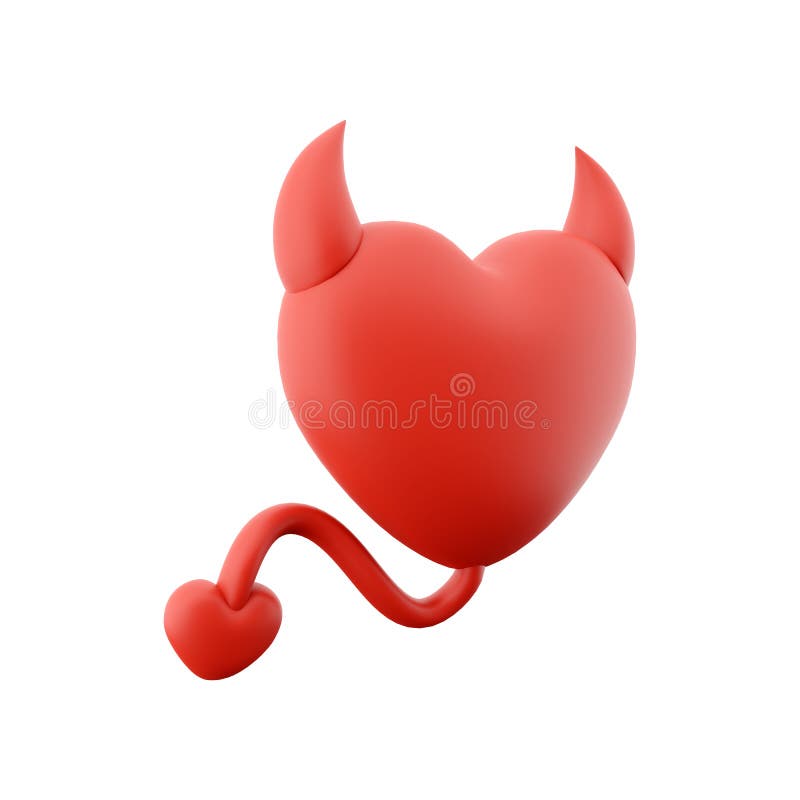 3d Rendering Devil Heart Icon Concept Red Shiny with Horns Tail. 3d ...