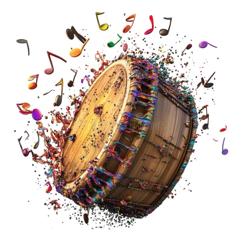A 3D Rendering of a Dholak Drum Surrounded by a Splash of Musical Notes ...