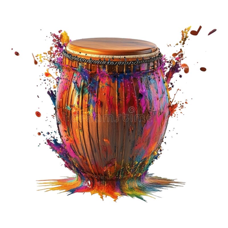 3D Rendering of a Dholak with a Splash of Musical Notes Against a ...