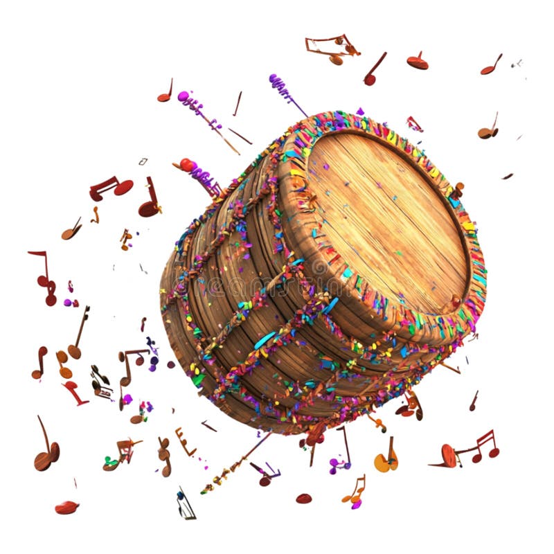 3D Rendering of a Dholak with a Splash of Musical Notes Against a ...