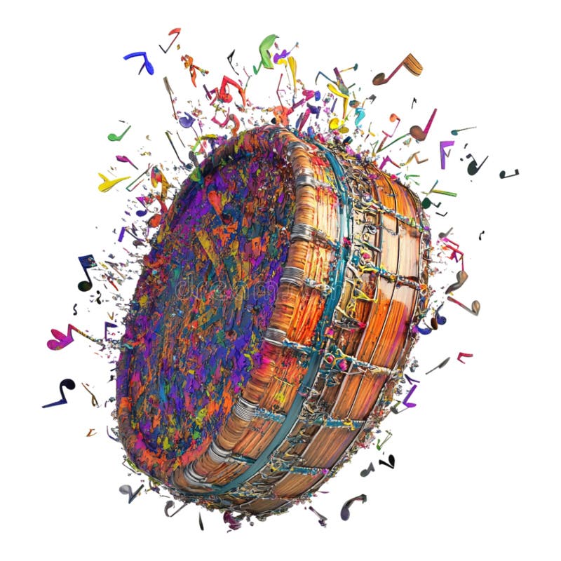 3D Rendering of a Dholak with a Splash of Musical Notes Against a ...