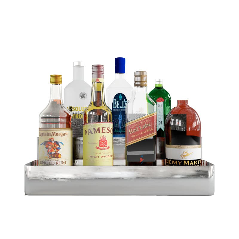 3d Rendering of Different Types of Alcohol Bottles Isolated on a White ...
