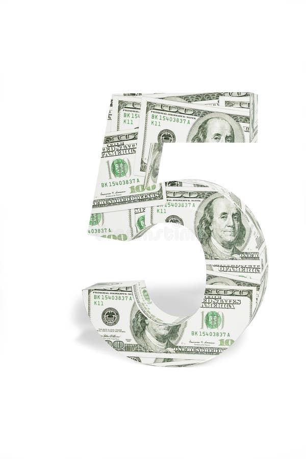 Digit 5 Made from Dollar Banknotes Isolated on White Stock Illustration ...