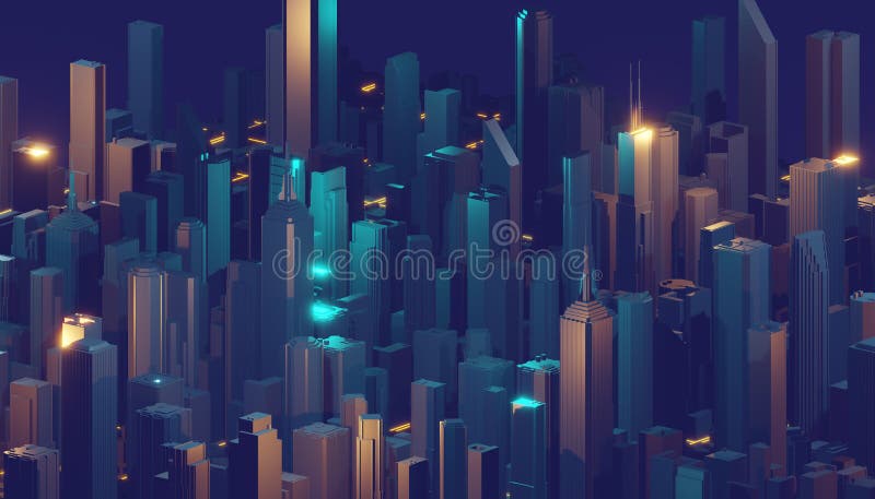 3d Rendering Digital Abstract City. City Building Forms with ...