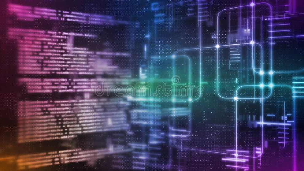 3D Rendering of Digital Abstract Technology. Computer Software Script Binary Coding Snippet on ...