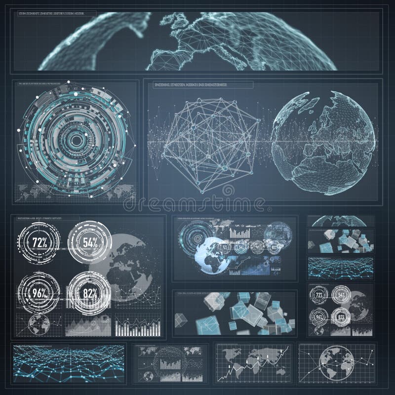 3D Rendering Digital Charts and Graph Hologram Screen Stock ...