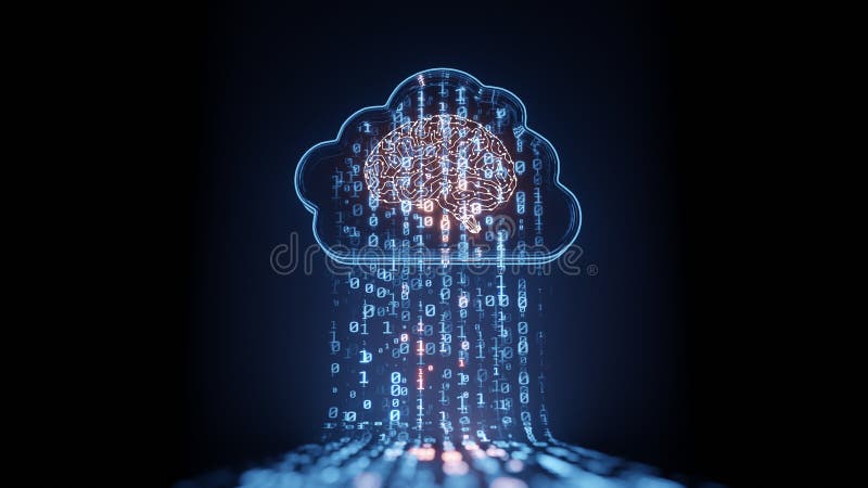 Digital Cloud with Circuit Human Brain and Binary Data Stock Illustration - Illustration of ...