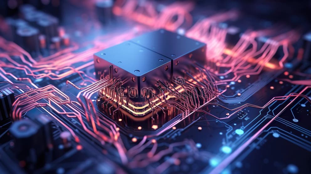 3D Rendering Digital of Computer Chip Over Circuit Background Stock ...