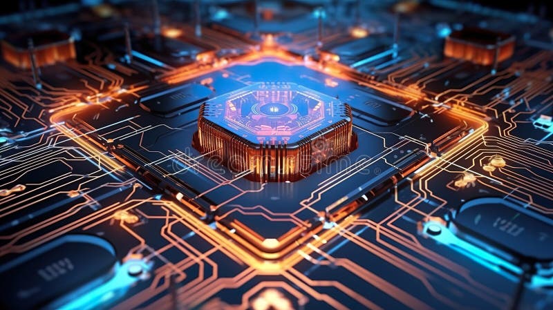 3D Rendering Digital of Computer Chip Over Circuit Background Stock ...