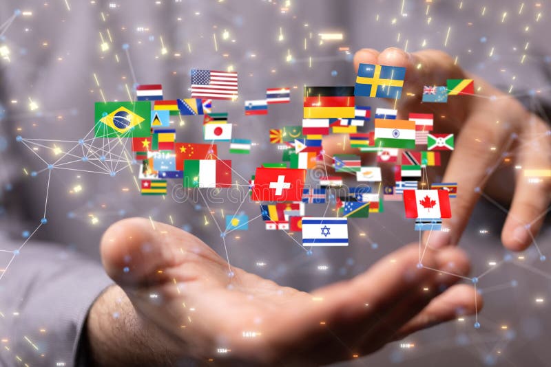 3d Rendering of Digital Figures of World Flags Above Businessmans Hands ...