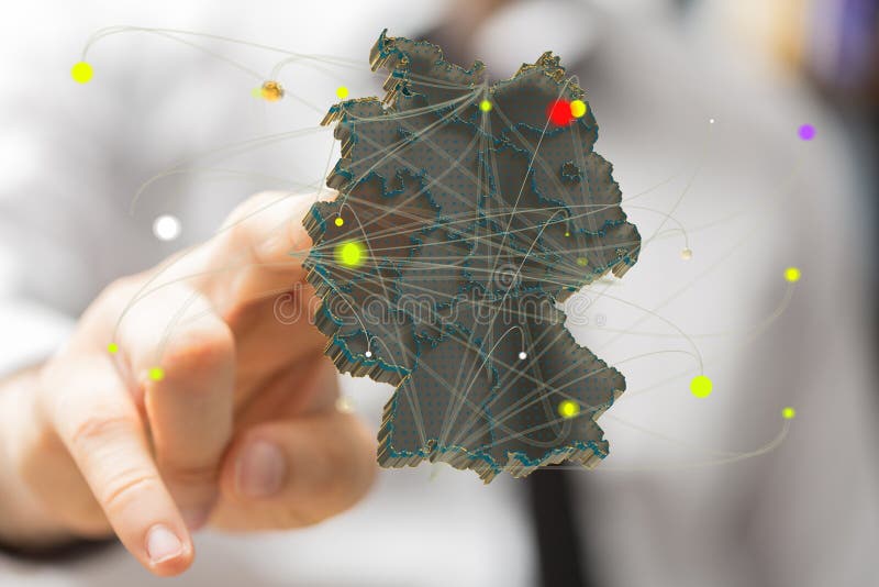 3D Rendering of Digital Germany Map Floating on Human Hands- Internet ...