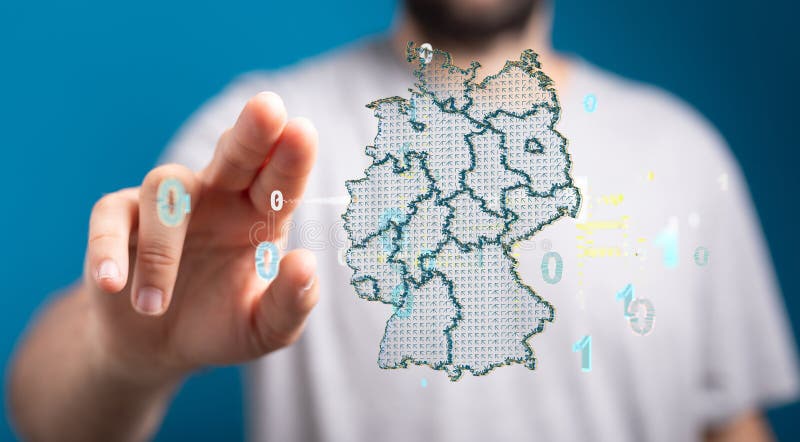 3D Rendering of Digital Germany Map Floating on Human Hands- Internet ...