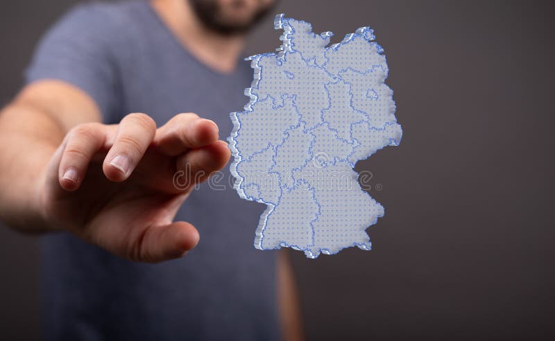 3D Rendering of Digital Germany Map Floating on Human Hands- Internet ...