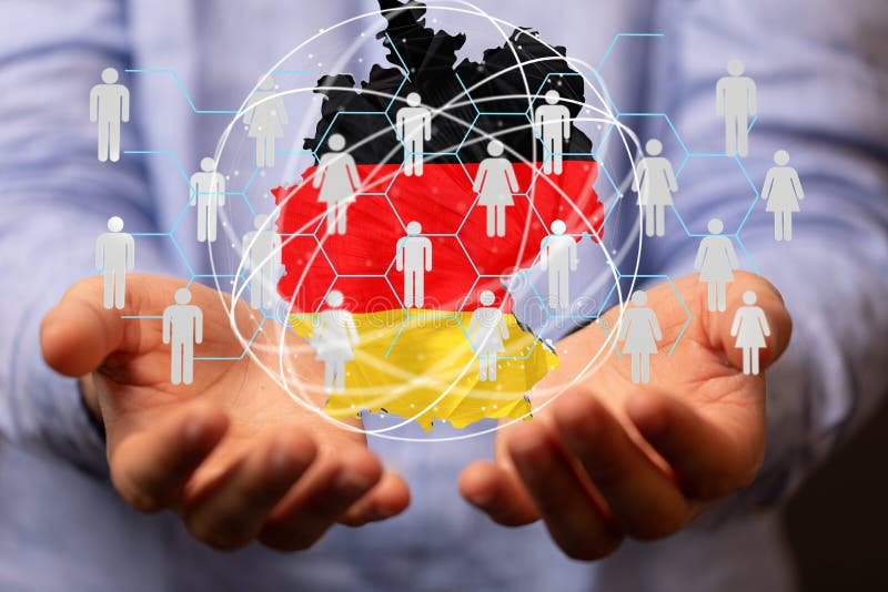3D Rendering of Digital Germany Map Floating on Human Hands- Internet ...