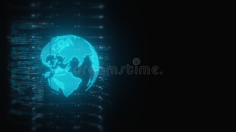 3D Rendering of Digital Hologram Earth with Wire Frame and Glowing Led ...