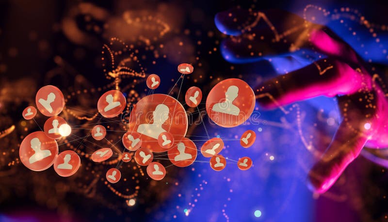 3D Rendering of Digital Human Icons with Hand Pointing at it. Digital ...