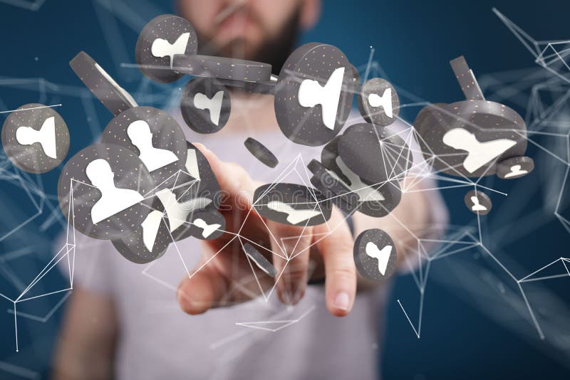 3D Rendering of Digital Human Icons with Hand Pointing at it. Digital ...