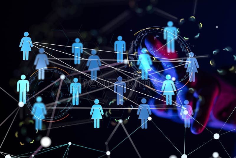 3D Rendering of Digital Human Icons with Hand Pointing at it. Digital ...