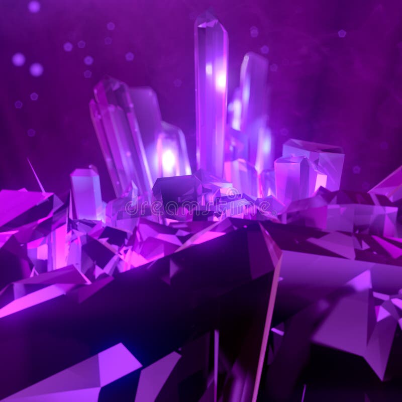 3d Rendering Digital Illustration with Shiny Crystals. Light Particles ...