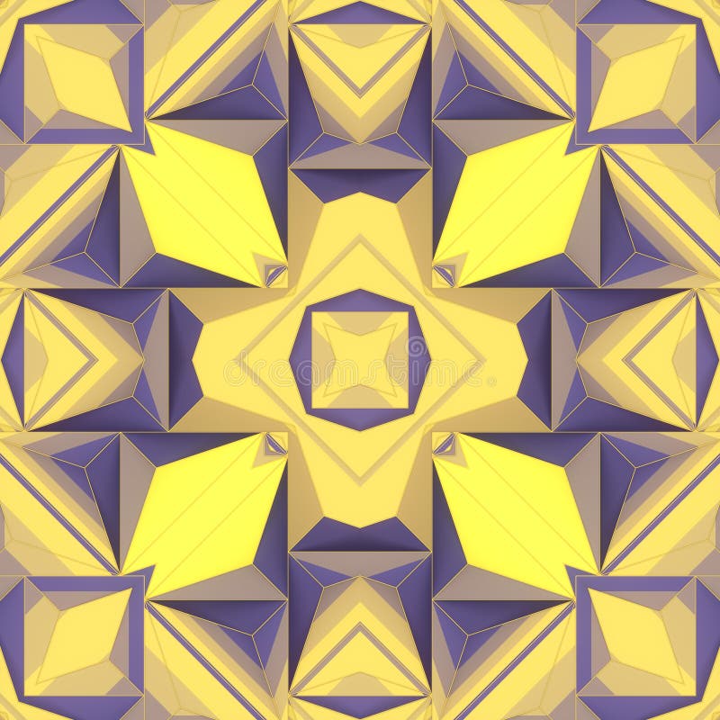3d Rendering Digital Illustration of Yellow and Purple Geometric Shapes ...
