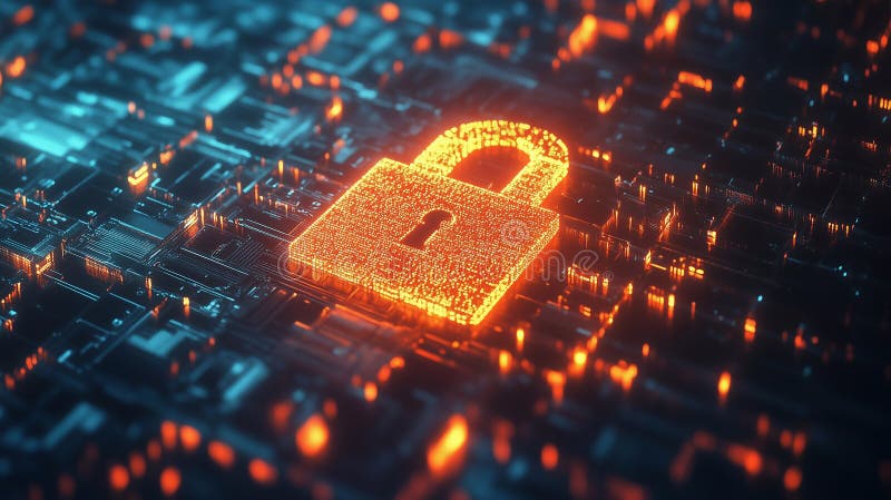 3D Rendering of a Digital Lock Symbolizing Cybersecurity, with a ...