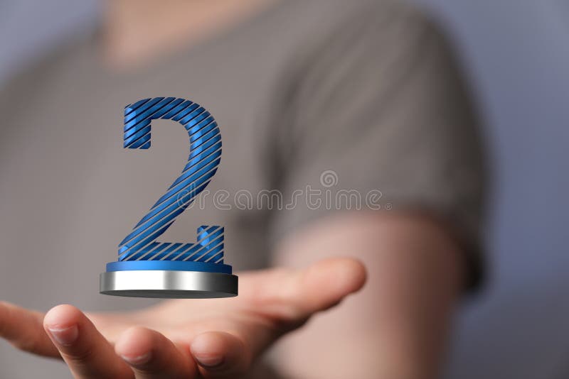 3D Rendering of a Digital Number 2 on Human Hands Stock Illustration ...