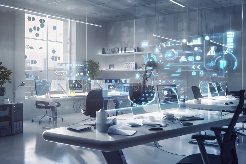 3D Rendering of a Digital Office with Holographic Screens - AI ...